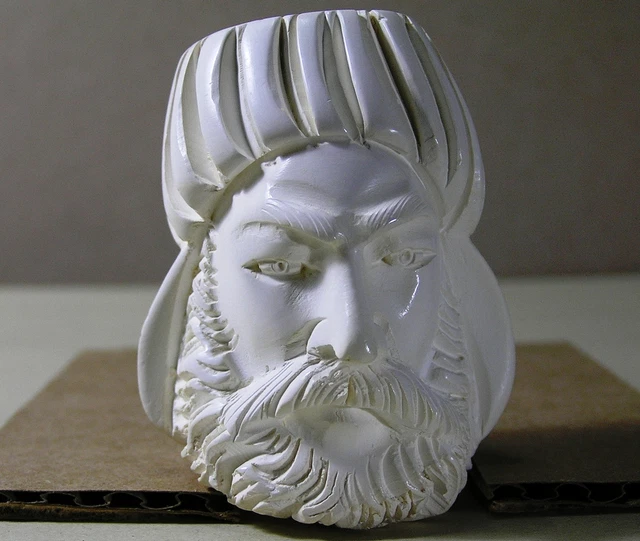 MEERSCHAUM CARVED PIPE Sultan with Beard & Turban, Turkish, New Not ...