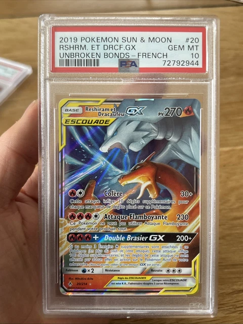 CARTE POKÉMON RESHIRAM Et Dracaufeu GX Escouade 20/214 FRANÇAIS PSA 10 ...