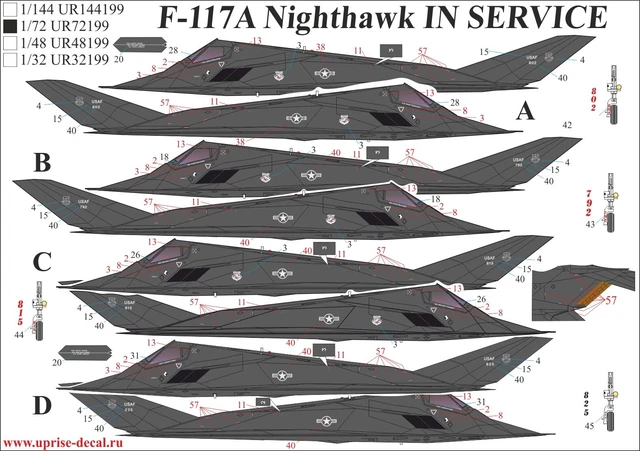 1:72 DECAL F-117A Nighthawk "In Service" (FFA film) - UpRise Decals ...