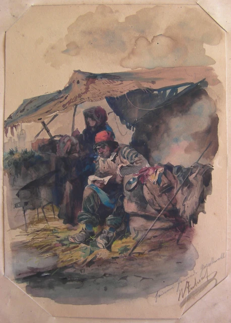 ANCIENNE AQUARELLE 19ÈME signée acquerello watercolour watercolor EUR 120,00 - PicClick FR