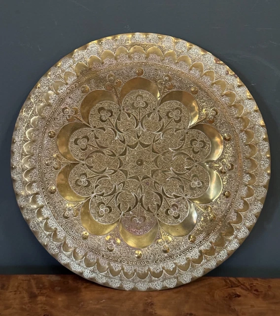 PLATEAU À THÉ marocain XXe en cuivre ou laiton richement gravé L6804 ...