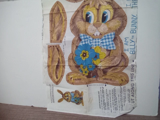 RARE VINTAGE BILLY the Bunny Uncut Rabbit Easter Craft Fabric Panel ...