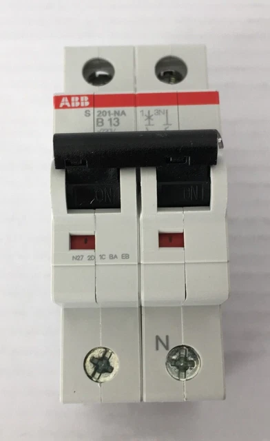 ABB 2 POLE 13A MCB ABB S201-NA MCCB S201-NA LS S201 B13NA Breaker Trip Switch £23.95 - PicClick UK