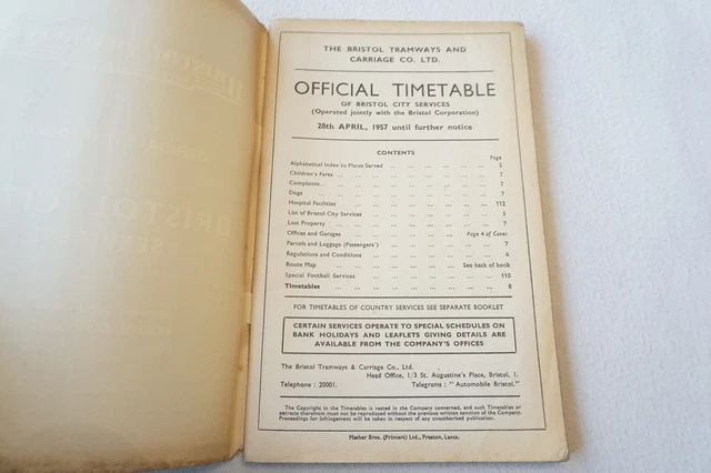 APRIL & DEC 1957 Bristol City Services Tramways Omnibus Bus Timetable ...