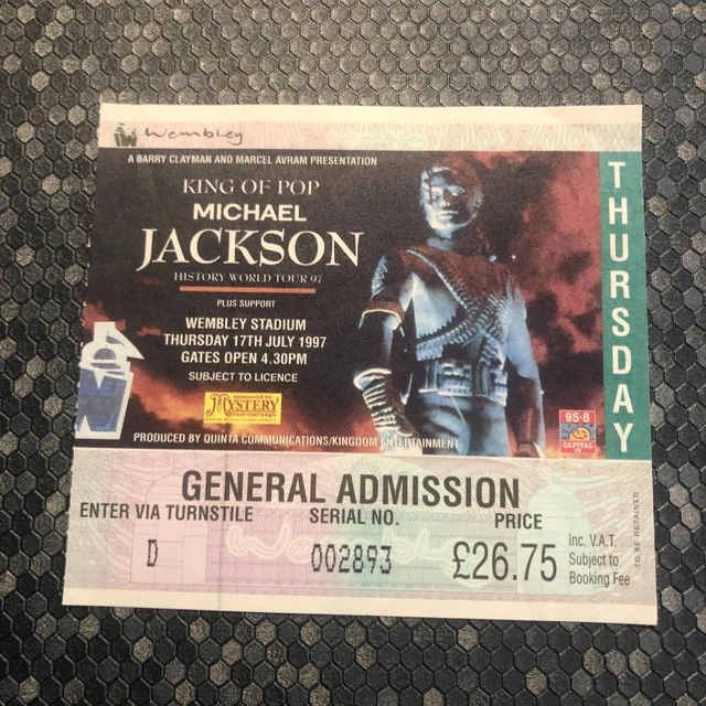 MICHAEL JACKSON ticket Wembley Stadium 17/07/97 History tour #002893 £ ...