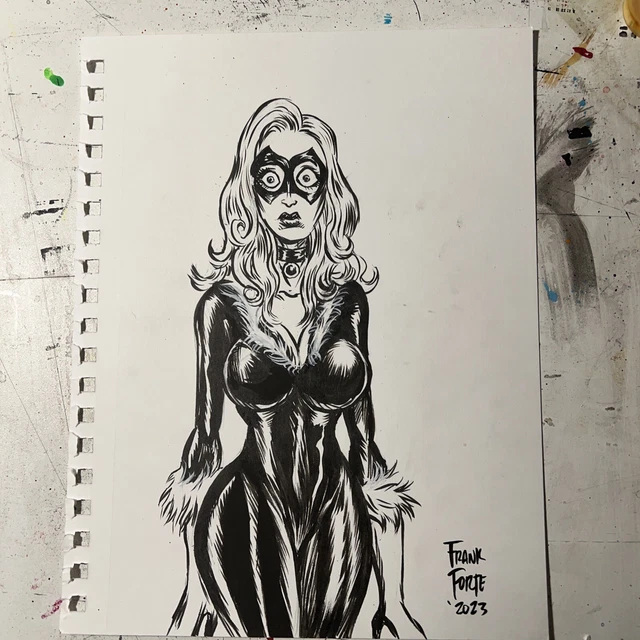 Sexy Black Cat From Spiderman Horror Original Art Drawing By Frank