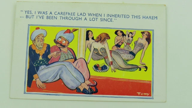1950s Risque Vintage Comic Postcard Harem Big Boobs Sultan Sheikh Wife