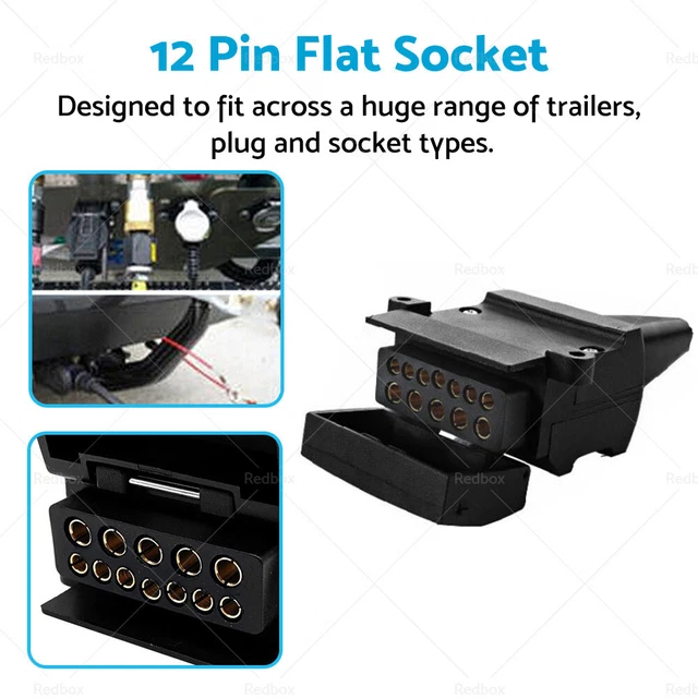 SUITABLE FOR TRAILER Connector 12 Pin Flat Female Socket Car Caravan ...