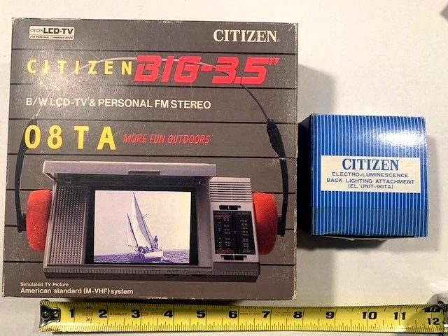 CITIZEN COMPACT POCKET B/W LCD TV Portable FM-VHF UHF 08TA w/ Original ...