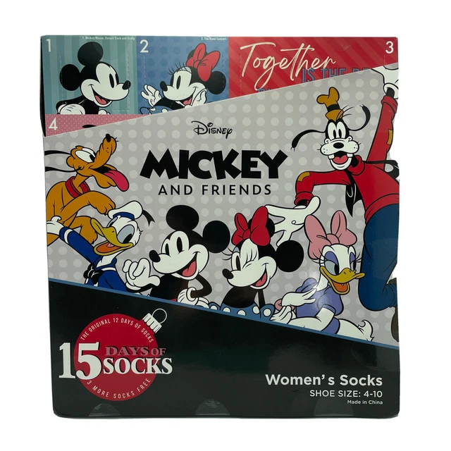 MICKEY MOUSE AND Friends 15 Days of Socks Gift Box Womens Fits Shoe ...