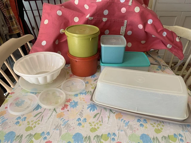 VINTAGE TUPPERWARE CONTAINERS plus cheese/swiss roll box, jelly mould £ ...