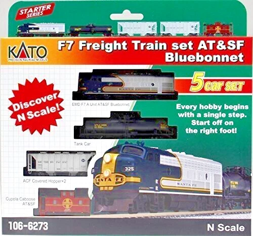 KATO 10-6273, N Gauge, AT&SF BLUEBONNET EMD F7 FREIGHT TRAIN PACK £169.00 - PicClick UK