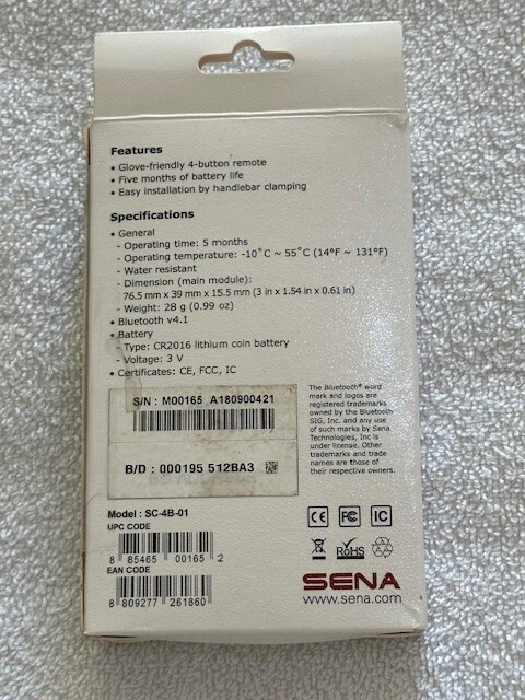 SENA - SC-4B-01 - RC4 4-Button Remote for Sena Bluetooth Mic and ...