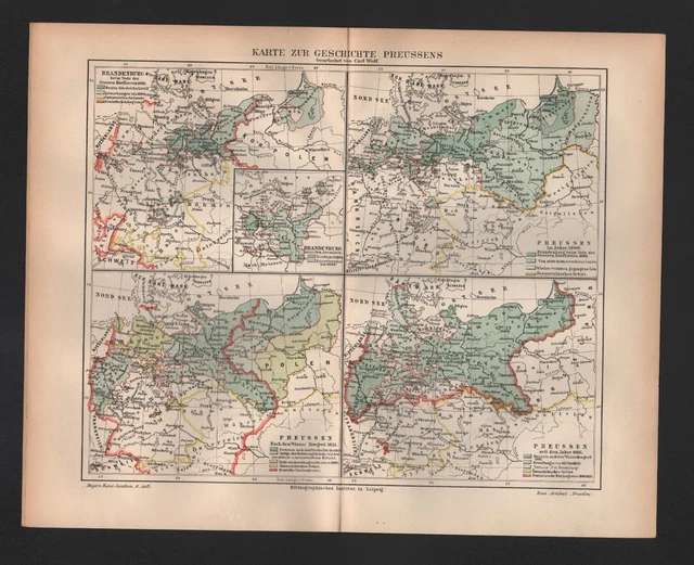 LANDKARTE MAP 1908: Karte zur Geschichte Preussens. Preussen Deutsches ...