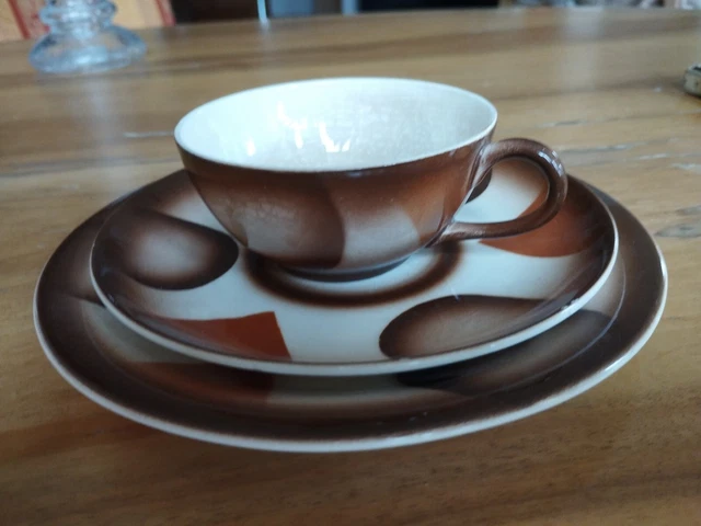 MAX ROESLER RODACH altes Kaffee/Tee-Gedeck, Spritzdekor Art Deco braun ...