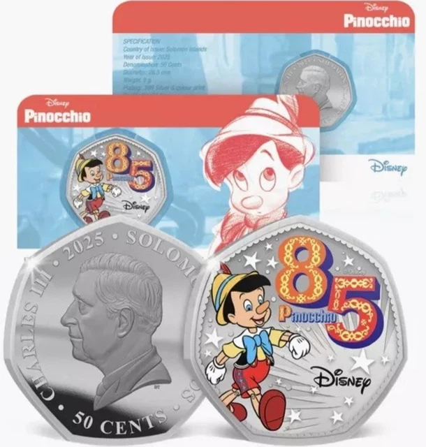 PINOCCHIO 85TH ANNIVERSARY Edition Silver Plated 2025 BU Coin 50 Cents ...