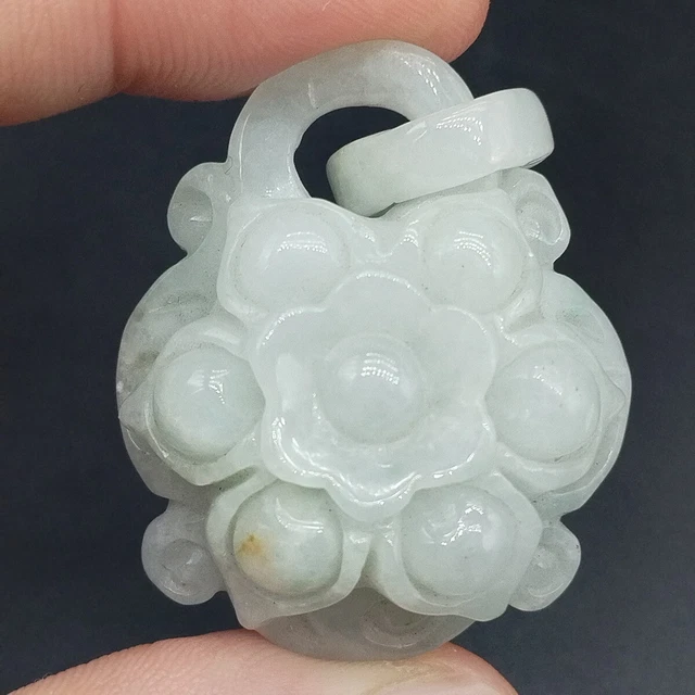 CERTIFIED BURMA NATURAL Type A Jade Jadeite Carved Flower With Circle ...