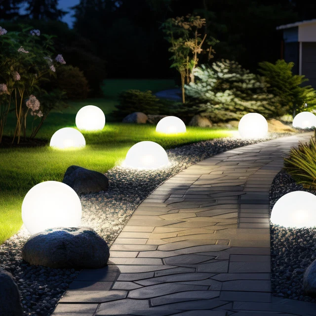 8ER SET LED Solare Plug-In Luci Mezzo Sfera Giardino Faretto Chiodi Hof ...