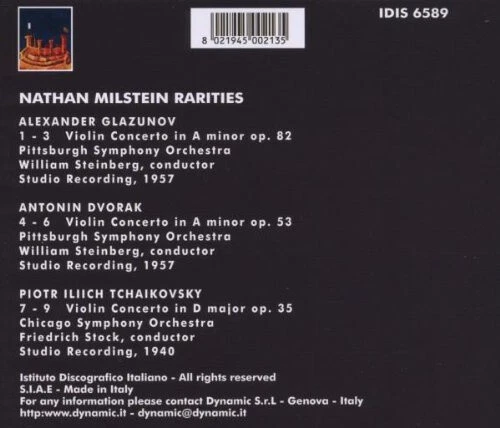 NATHAN MILSTEIN RARITIES by DVORAK ANTONIN / GLAZUNOV ALE $54.26 ...