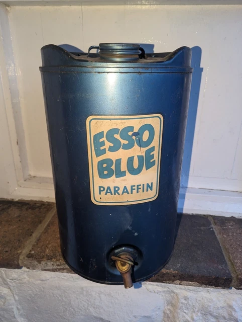 VINTAGE ESSO BLUE Paraffin Oil 5 Gallon Drum Can Dispenser Heater Lamp ...