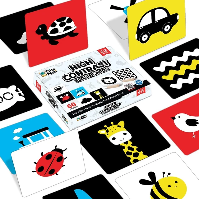HIGH CONTRAST FLASHCARDS for 0-12 Months - Black, White & Primary ...