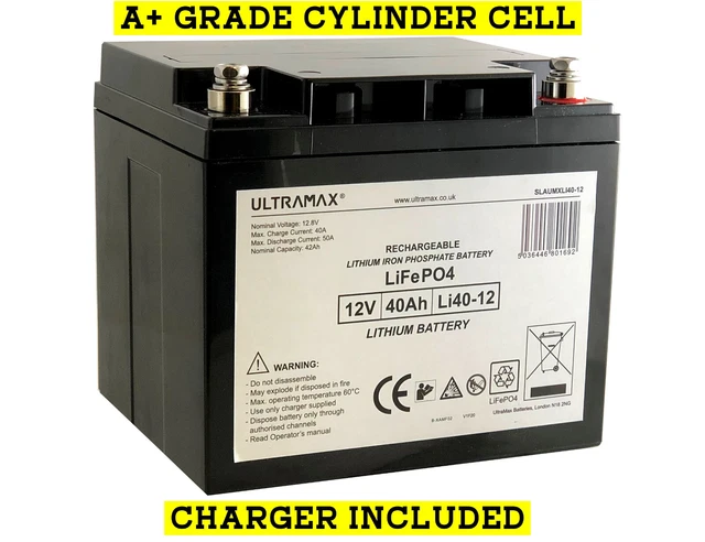 ULTRAMAX 12V 40AH LiFePO4 Batteria Per Telecomando Auto, Imbarcazioni ...