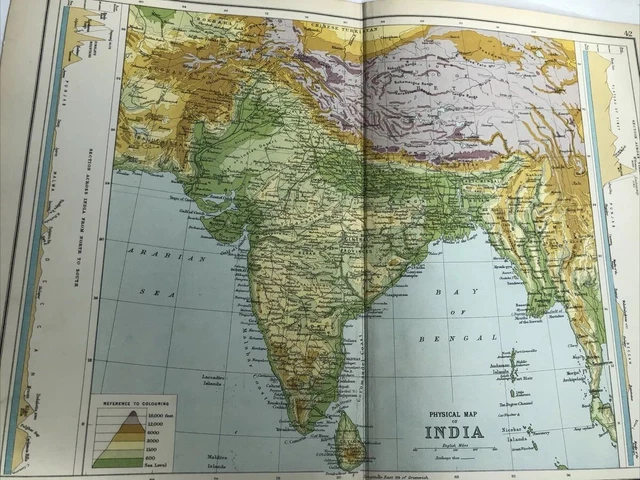 1910: ANTIQUE PHYSICAL Map Of India Original Vintage Colour Print #42 £ ...