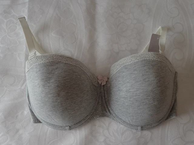 KMART, BALCONETTE BRA in Size 42C, Colour in Grey and White with Pink ...