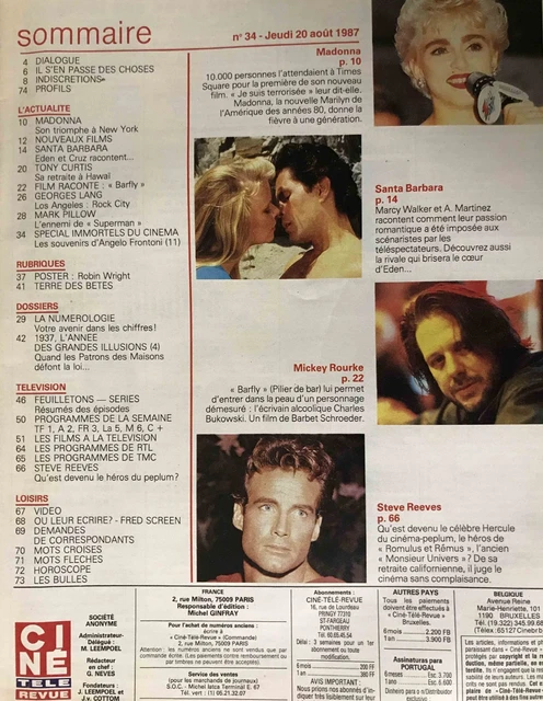 CINE REVUE N°34/1987-MARCY WALKER-ROBIN WRIGHT-STEVE REEVES-MADONNA ...