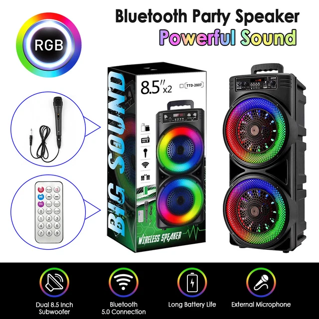 WIRELESS BLUETOOTH SPEAKER RGB Party Karaoke Mic Dual Subwoofer Outdoor Portable £42.99 ...