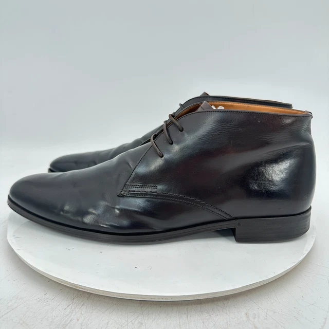 BALLY MEN SIZE 9D Black Leather Plain Toe Lace Up Chukka Ankle Boot £71 ...