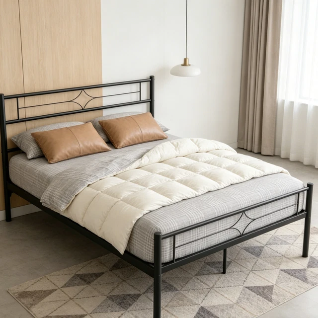 SMALL DOUBLE IRON Bed Frame 190x135cm 4ft6, Space Saving Black Metal ...
