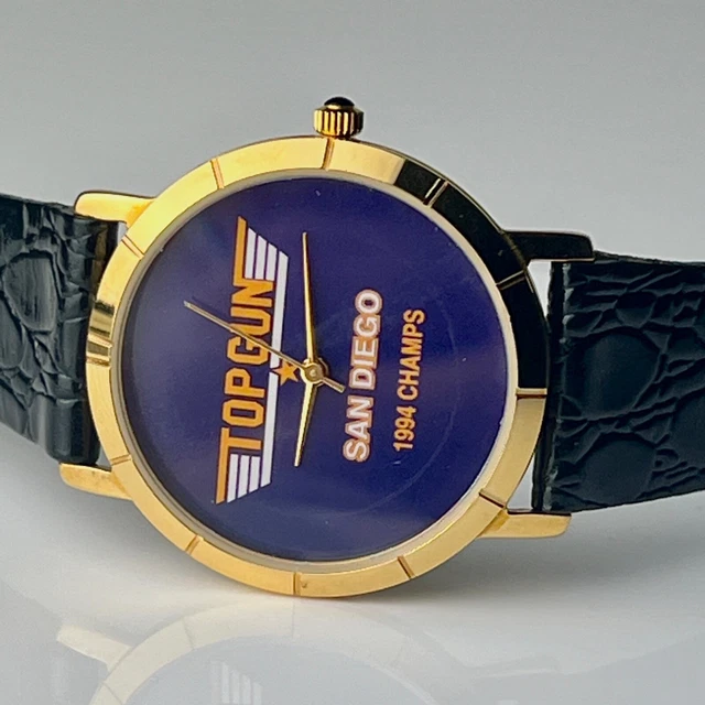 VINTAGE AIR FORCE Tog Gun Dress Watch 18K Plate Black Embossed Leather ...