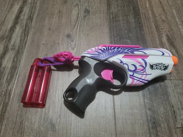 RARE NERF REBELLE Blaster Pistol Single Shot Gun Pink Purple with Clip ...