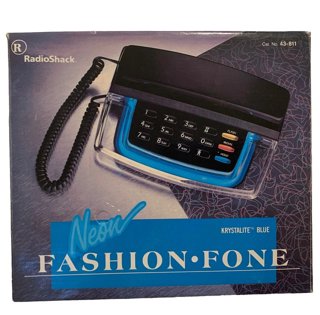 VINTAGE RADIO SHACK Krystalite Blue Neon Landline Phone 43-811 Original ...