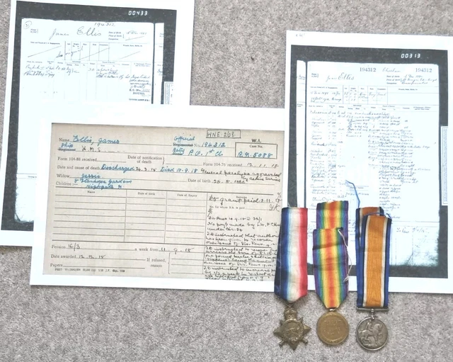 ORIGINAL WW1 BRITISH Medal Trio Petty Officer 1st Class JAMES ELLIS RN ...