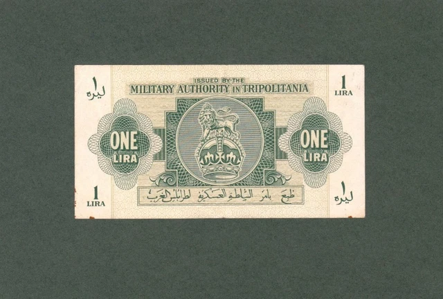 #LIBYA BRITISH MILITARY Authority in Tripolitania 1 Lira 1943 P-M1 XF+ ...