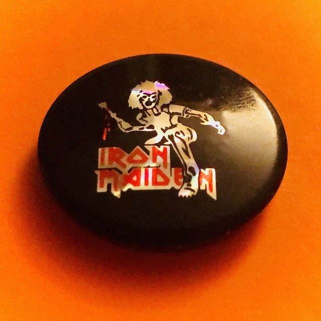 IRON MAIDEN PIN 80s Original 1982 Pin Vintage 1980s Pinback button ...