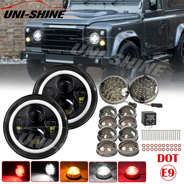 RHD BLACK SMOKED LED Light Lamp & Headlight kit for Land Rover Defender ...