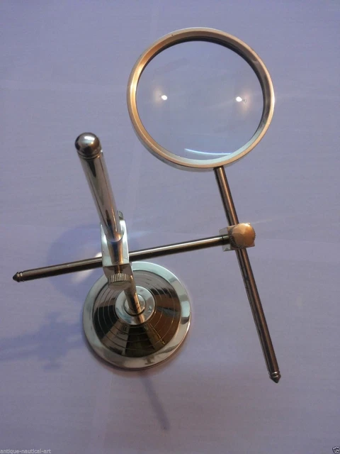 BRASS MAGNIFIER MAP Reader Magnifying Glass Collectible Table Top ...
