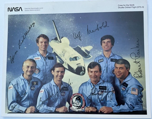 6 AUTOPEN-AUTOGRAMME STS-9 Spacelab Space Shuttle auf NASA-Großfoto Ulf ...