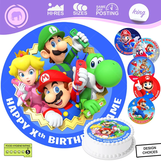 SUPER MARIO CAKE Topper Personalised decoration Round Circle Edible ...