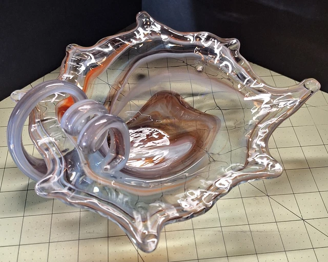 VINTAGE MID CENTURY Modern Murano Style Art Glass Cornucopia Swirl Bowl ...