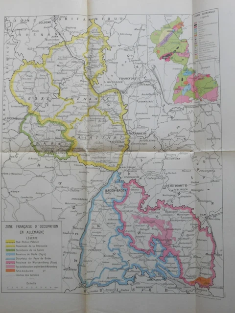 VINTAGE MINISTRY OF Information Map; French Zone of Occupied Germany ...