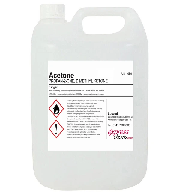 5 LITRE (5L) Acetone 99.5% Pure High Strength Acrylic Nail Tip Polish ...