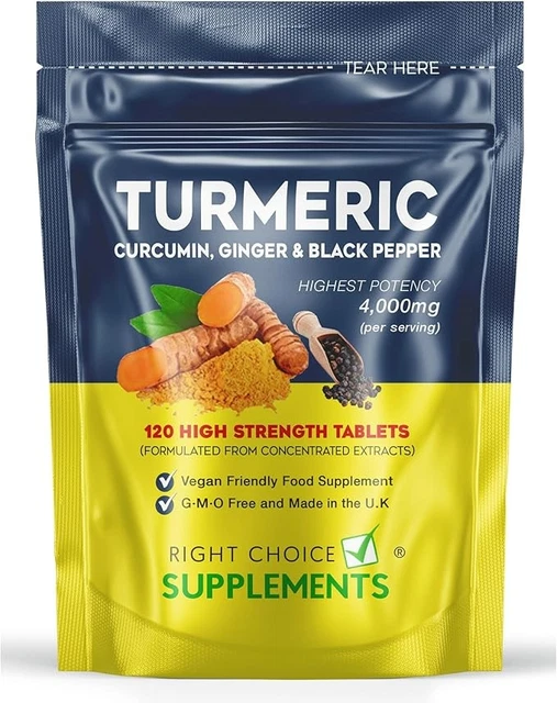 TURMERIC CURCUMIN 4000MG with Ginger & Black Pepper Tablets £5.56 ...