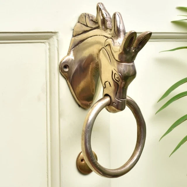 ANTIQUE HANDMADE BRASS Horse Head Door Knocker Door Bell For Main Door ...