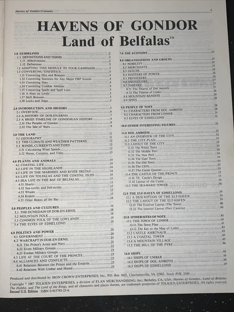 LOTR HAVENS OF Gondor 1987 ICE Middle Earth Role Playing MERP 3300 2nd ...