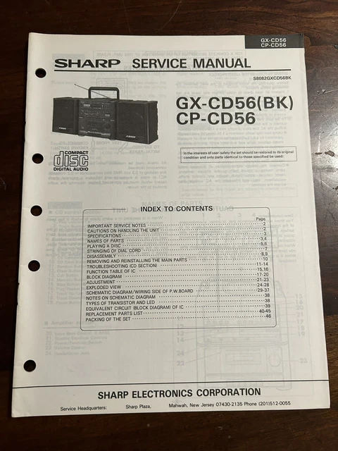 SHARP GX-CD63 CP-CD63 Stereo Boombox CD Service Manual Vintage OEM Diagrams $26.91 - PicClick CA
