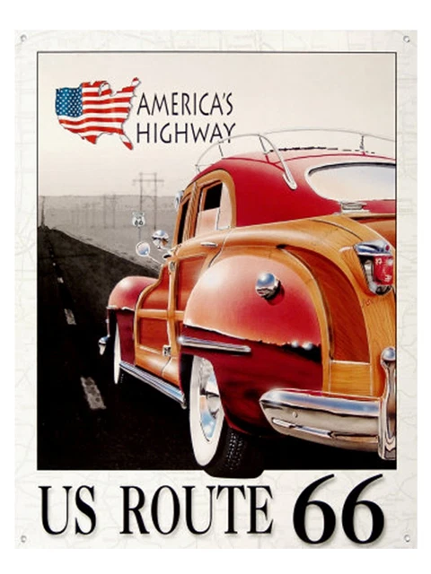 CARTELLO USA OLDTIMER Auto Poster America Route 66 Woody US-Car 30x40 ...